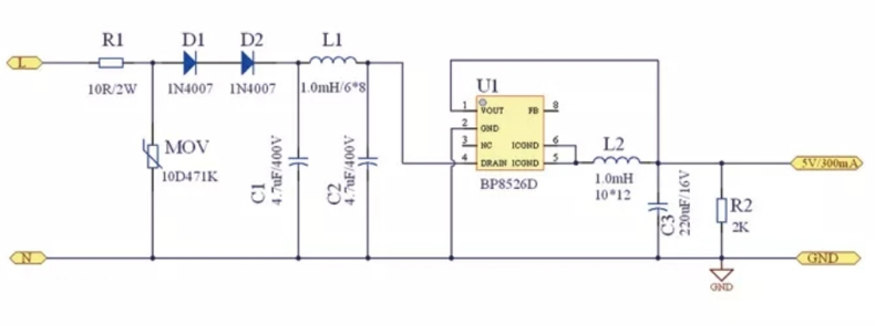 5V/300mA极简外围BUCK非隔离电源方案-BP8526D - 深圳市泛海微电子有限公司