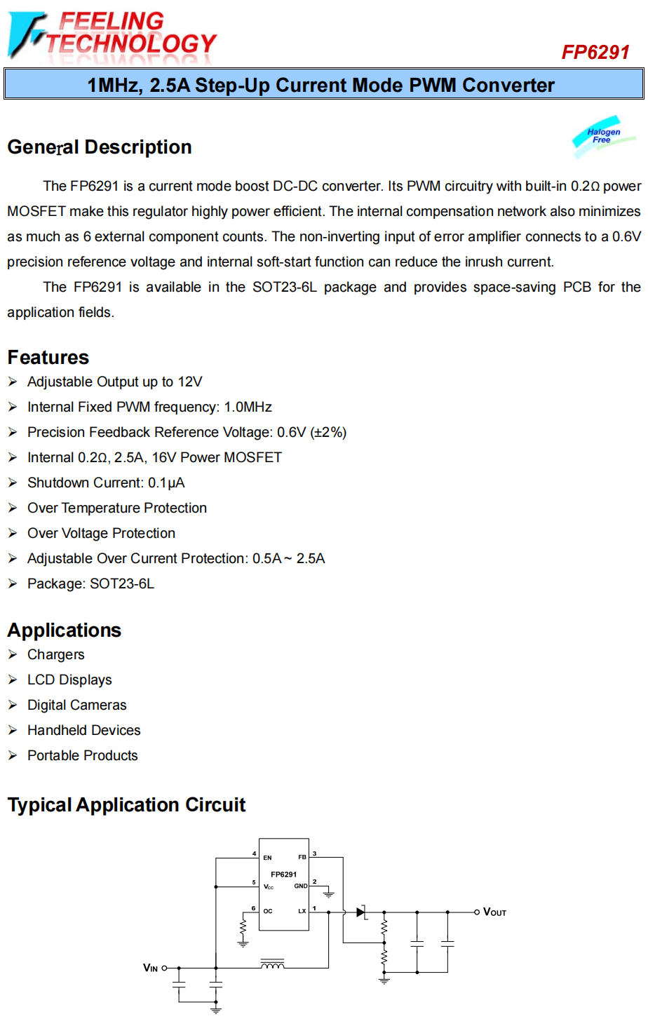 FP6291LR-G1 SOT23-6L 1MHz，2.5A升压电流模式PWM转换器 - 深圳市泛海微电子有限公司